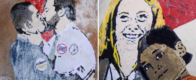 Roma, il murales del bacio tra Di Maio e Salvini. E la Meloni prende in ...