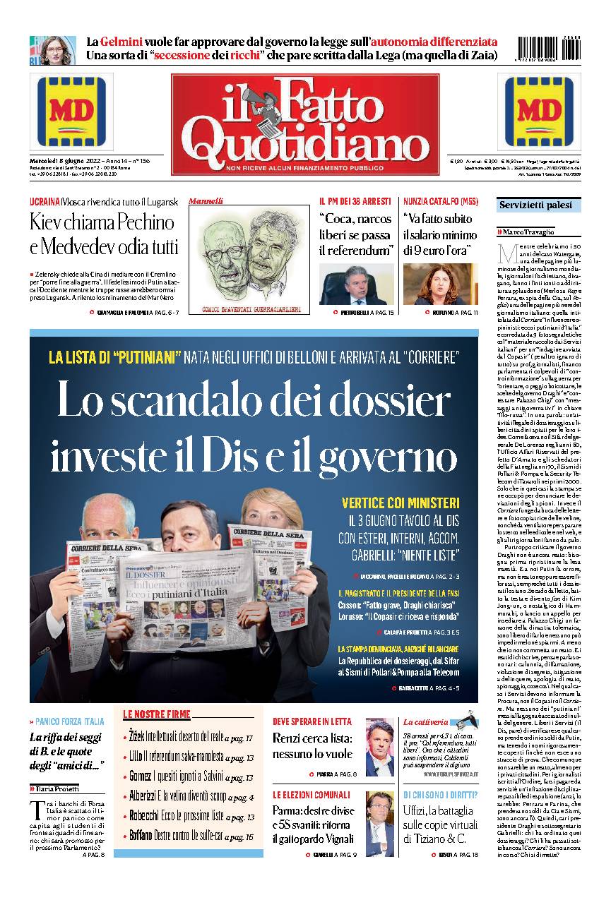 mercoledì 8 Giugno 2022 - Il Fatto Quotidiano