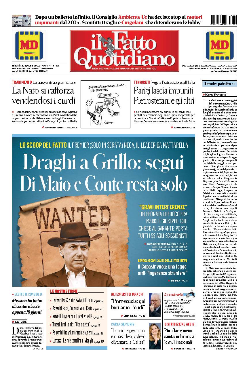 giovedì 30 Giugno 2022 - Il Fatto Quotidiano