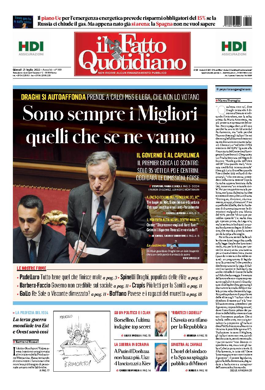 giovedì 21 Luglio 2022 - Il Fatto Quotidiano