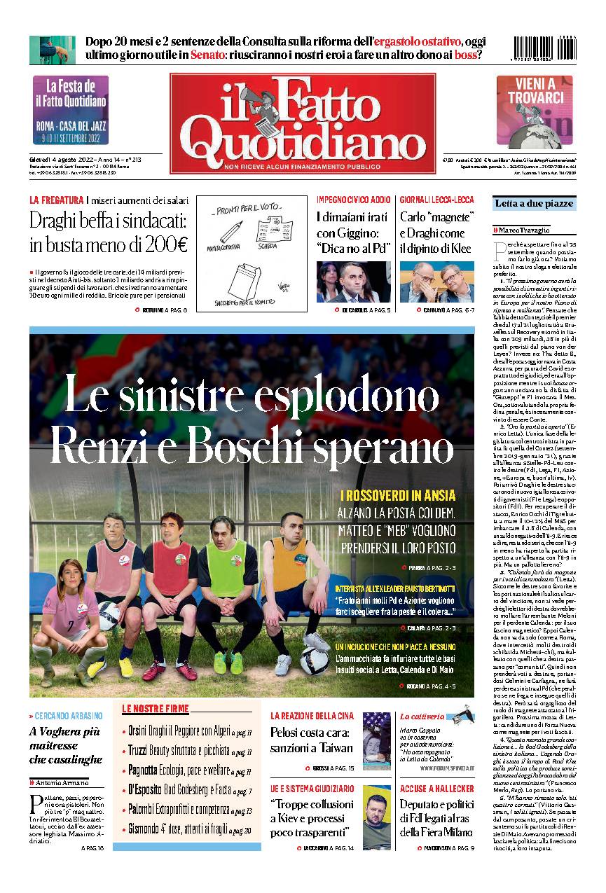 giovedì 4 Agosto 2022 - Il Fatto Quotidiano