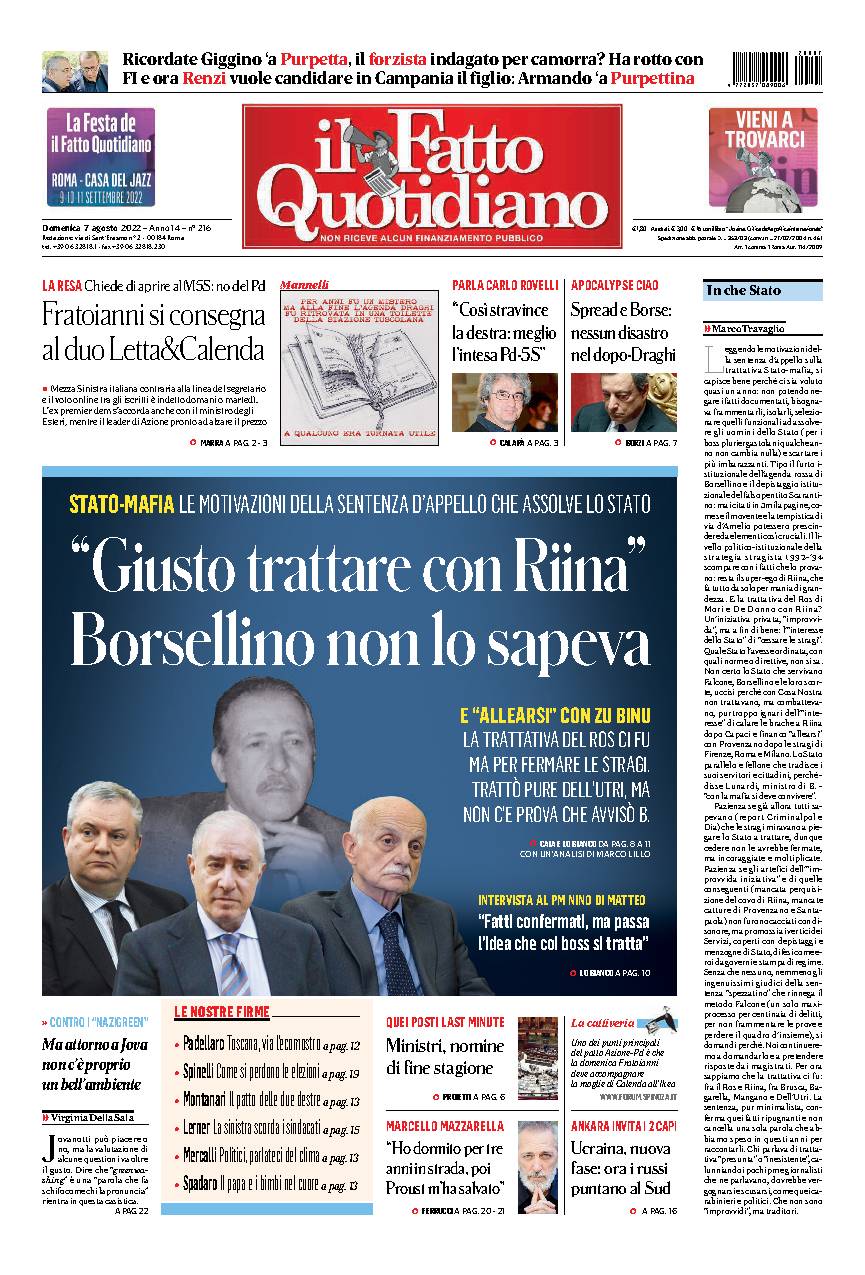 domenica 7 Agosto 2022 - Il Fatto Quotidiano