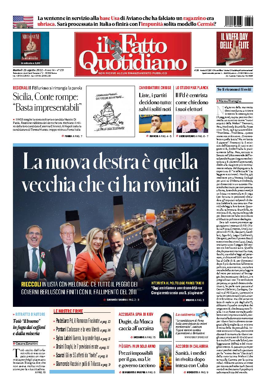 martedì 23 Agosto 2022 - Il Fatto Quotidiano