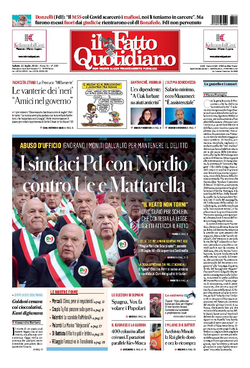 sabato 22 Luglio 2023 - Il Fatto Quotidiano