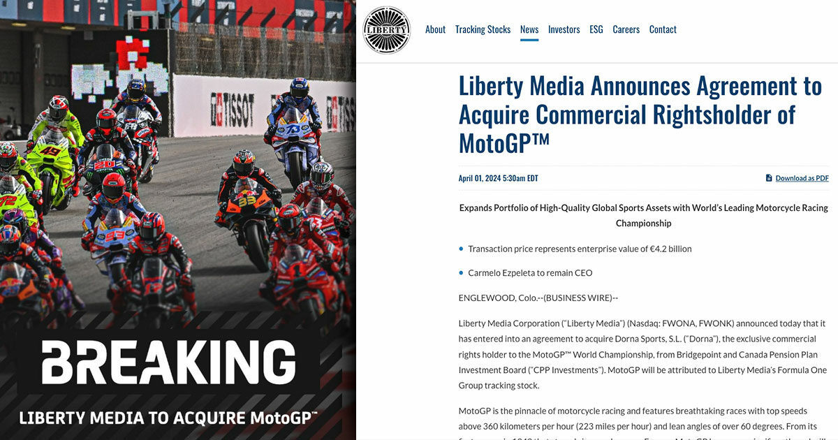 Liberty Media acquisisce la MotoGP per 4 | 2 miliardi | Ezpeleta ...