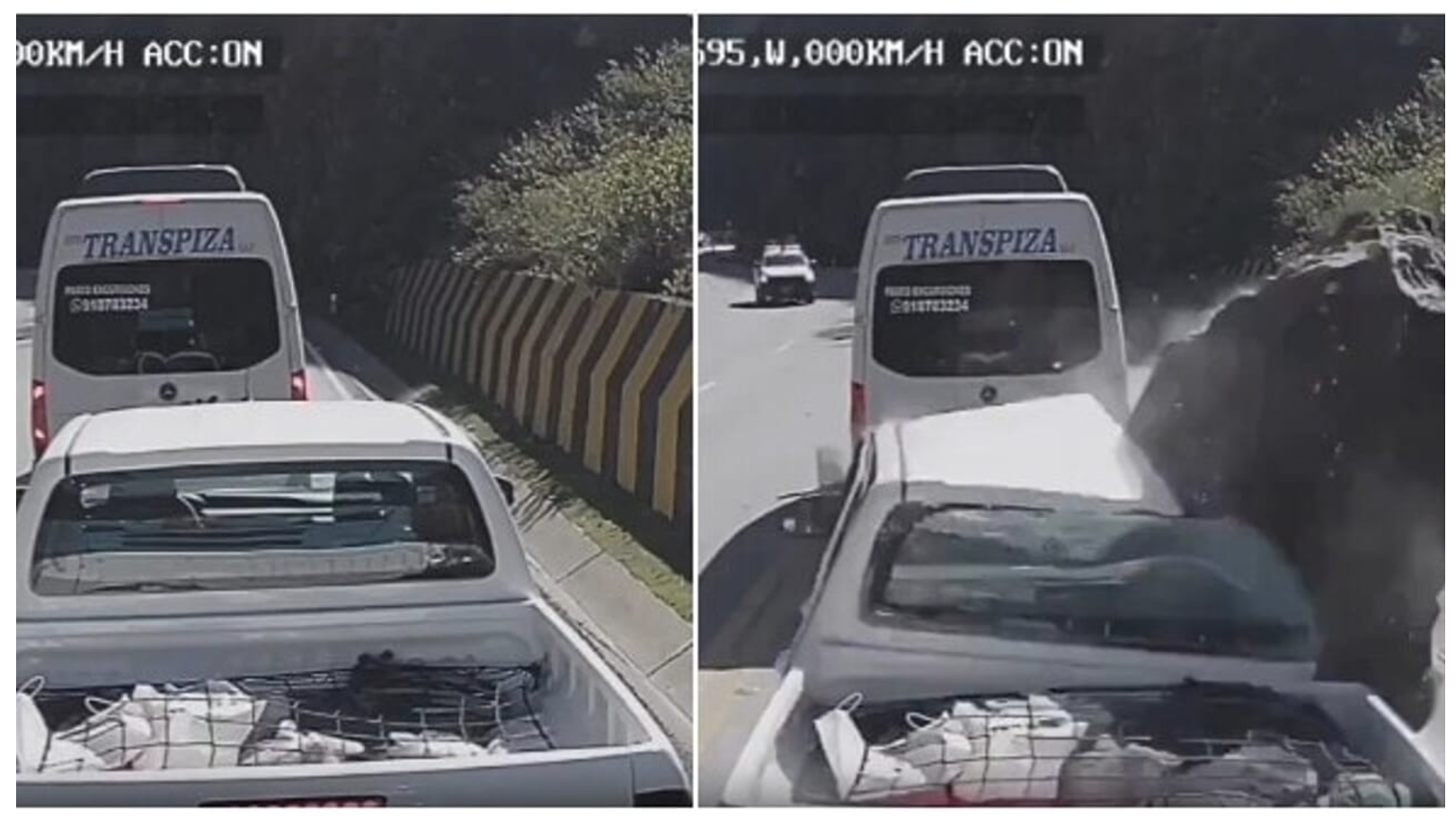 Un masso gigante si stacca dalla montagna e schiaccia le auto in coda ...