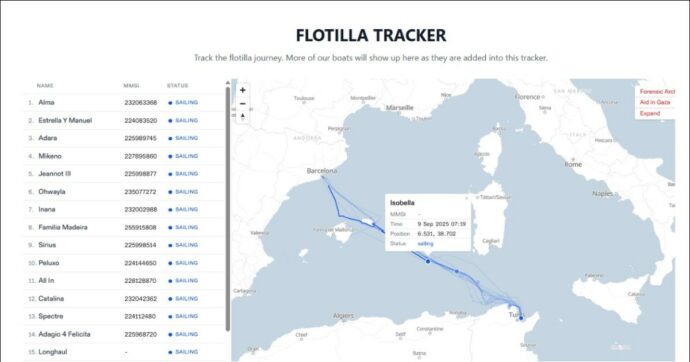 Global Sumud Flotilla: il tracker per seguire le navi